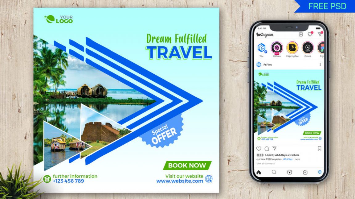 Tour And Travel Agency Free Social Media Post Design PSD Template