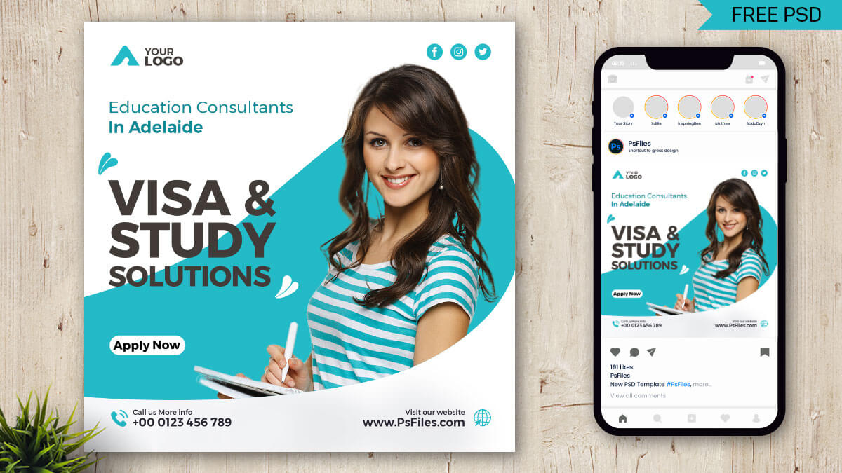 Free Creative Instagram Post Design Template PSD for College Admission Started - PsFiles