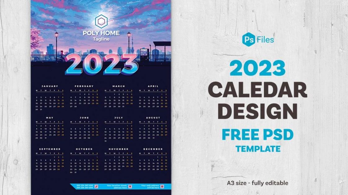 2023 A3 Calendar Design PSD Template free - PsFiles