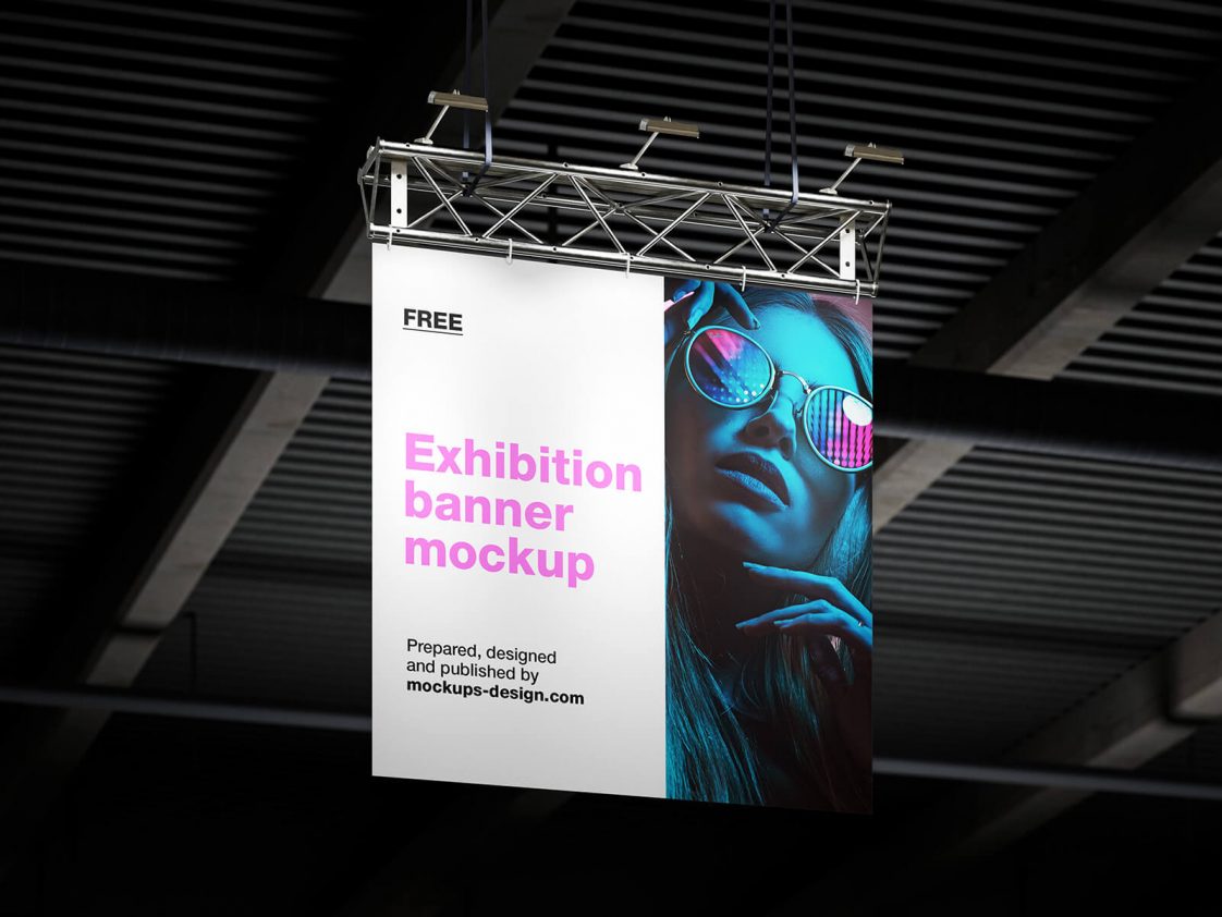 2 Free Hanging Exhibition Banner Mockup PSD Set - PsFiles