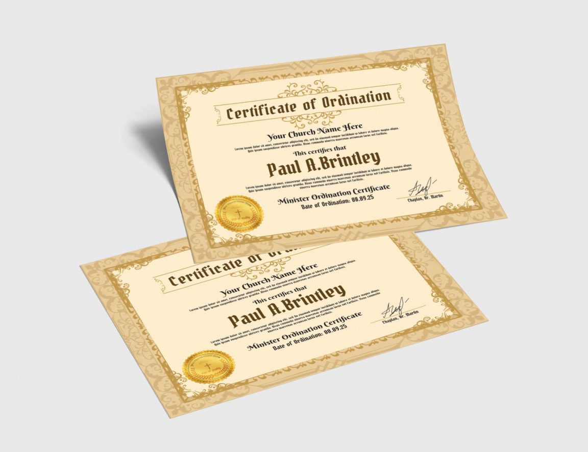 Free Ordination Certificate Design PSD Template - PsFiles