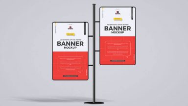 Free Outdoor Advertising Metal Frame Pole Sign Mockup PSD - PsFiles