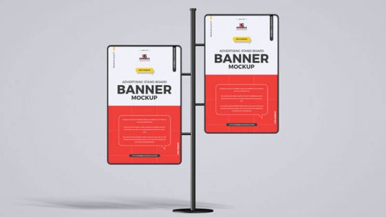 Free Outdoor Advertising Metal Frame Pole Sign Mockup PSD - PsFiles