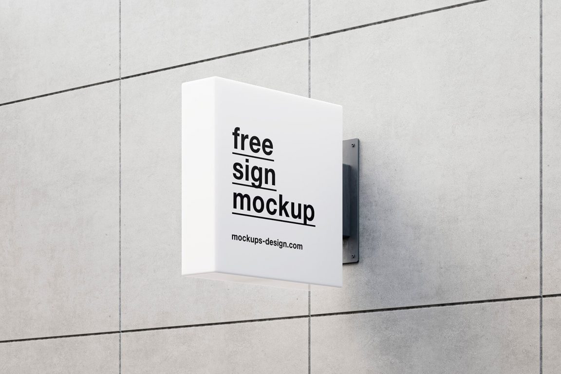 Square Sign Box Mockups On a Building Wall - PsFiles