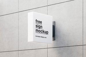 Square Sign Box Mockups On a Building Wall - PsFiles