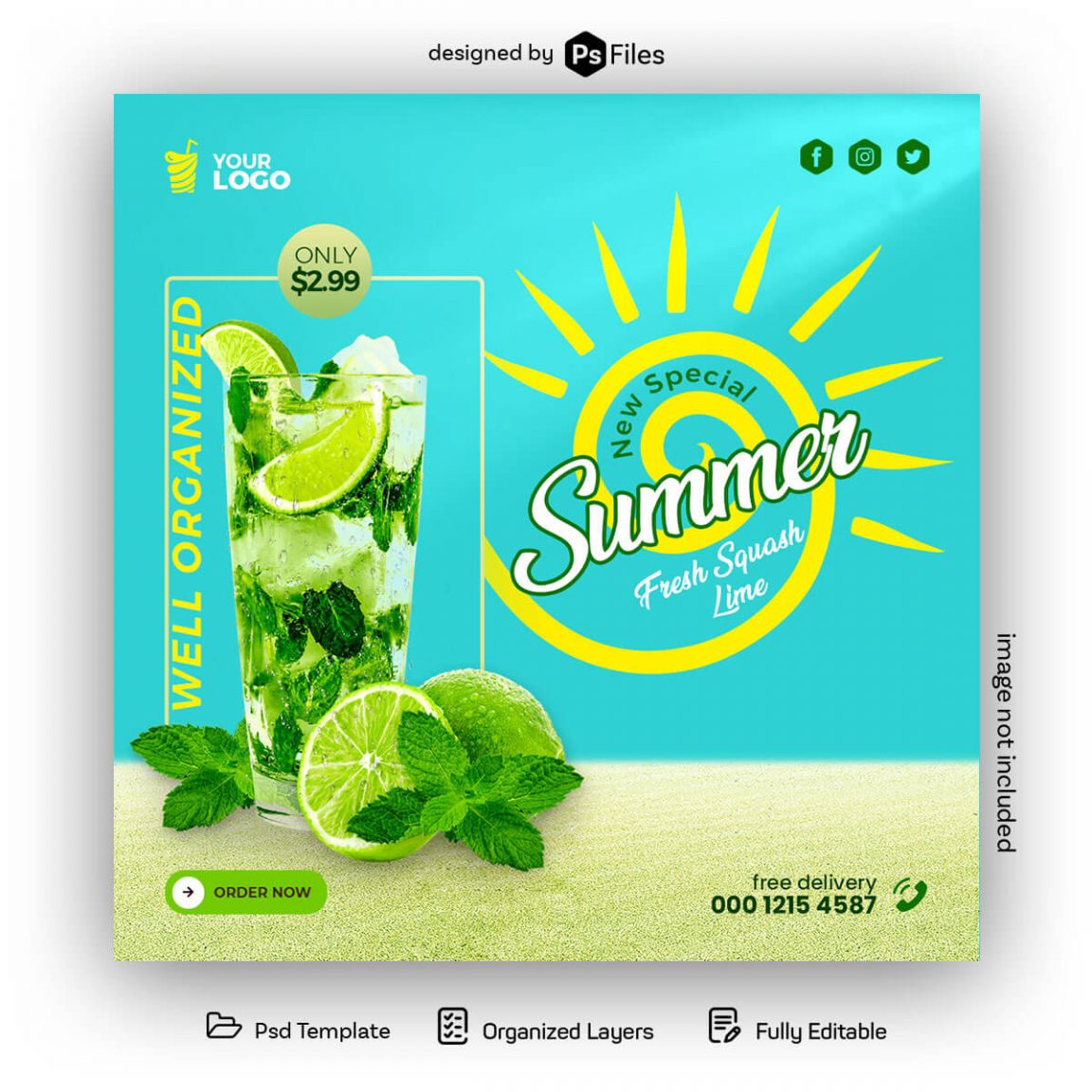 New Special Summer Drink Lime Mojito Instagram Post Design Free PSD