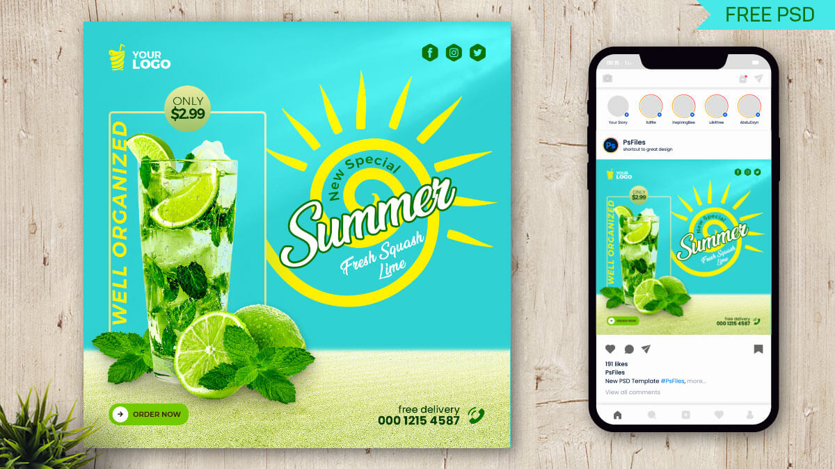 Orange Juice Cool Drinks Free Social Media Promo Post Design PSD - PsFiles