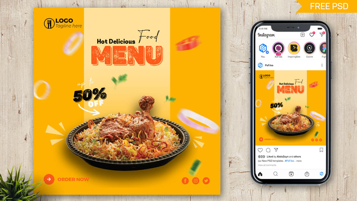 Delicious Food Menu Free Instagram Post Design PSD Template - PsFiles
