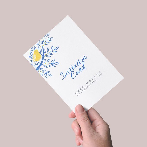 Free Hand Holding Invitation Card Mockup 2 PSD - PsFiles