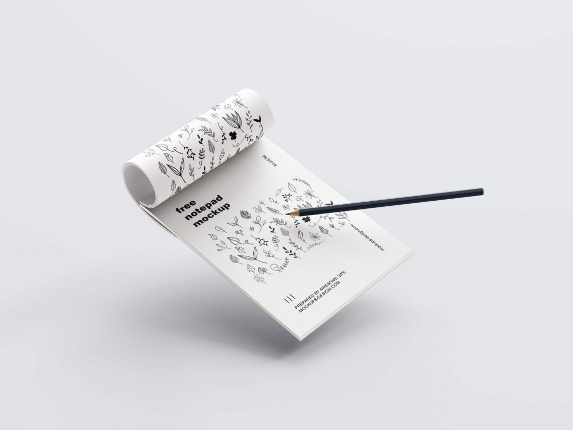 Free Notepad with Pencil Mockups 5 PSD in Perspective Views - PsFiles