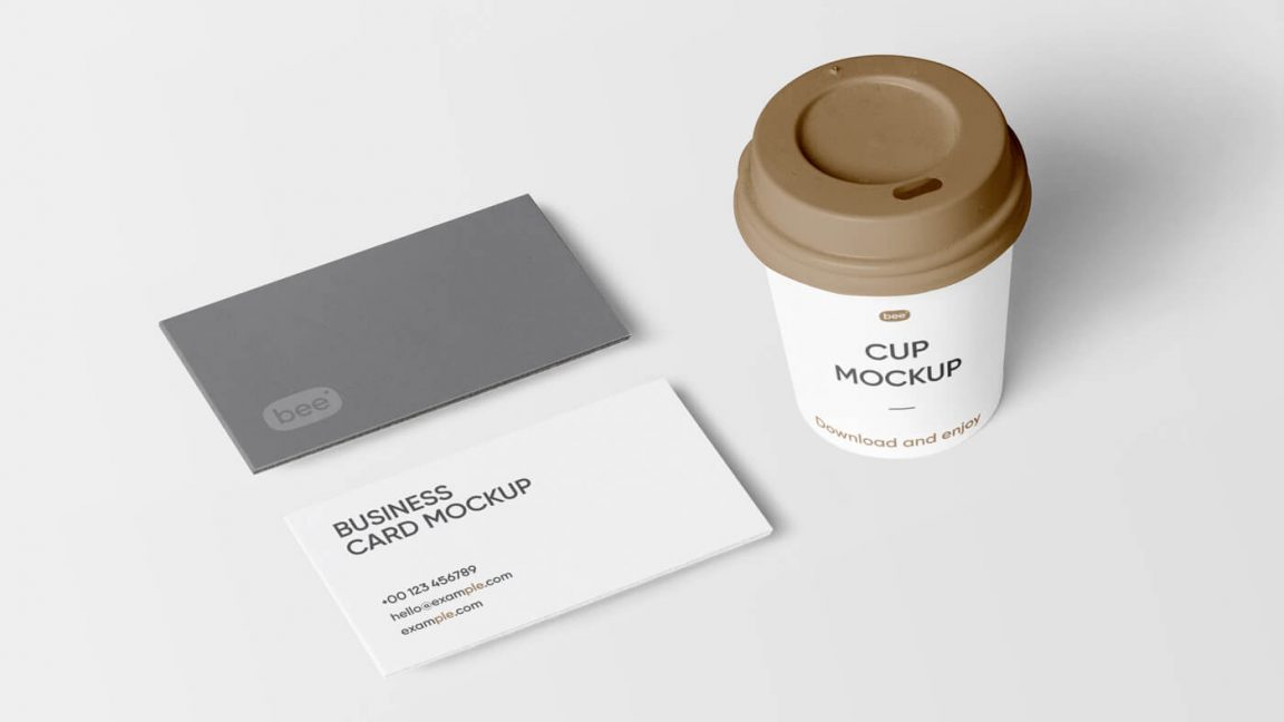 Floating Coffee Cup, Business Card, A4 - Branding PSD Mockup - PsFiles