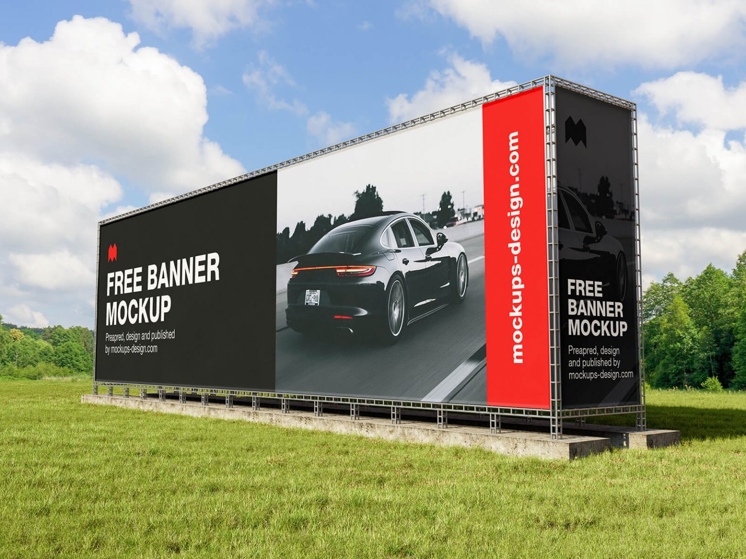 Free Steel Structure Large Horizontal Ad Banner Mockups 3 PSD set - PsFiles