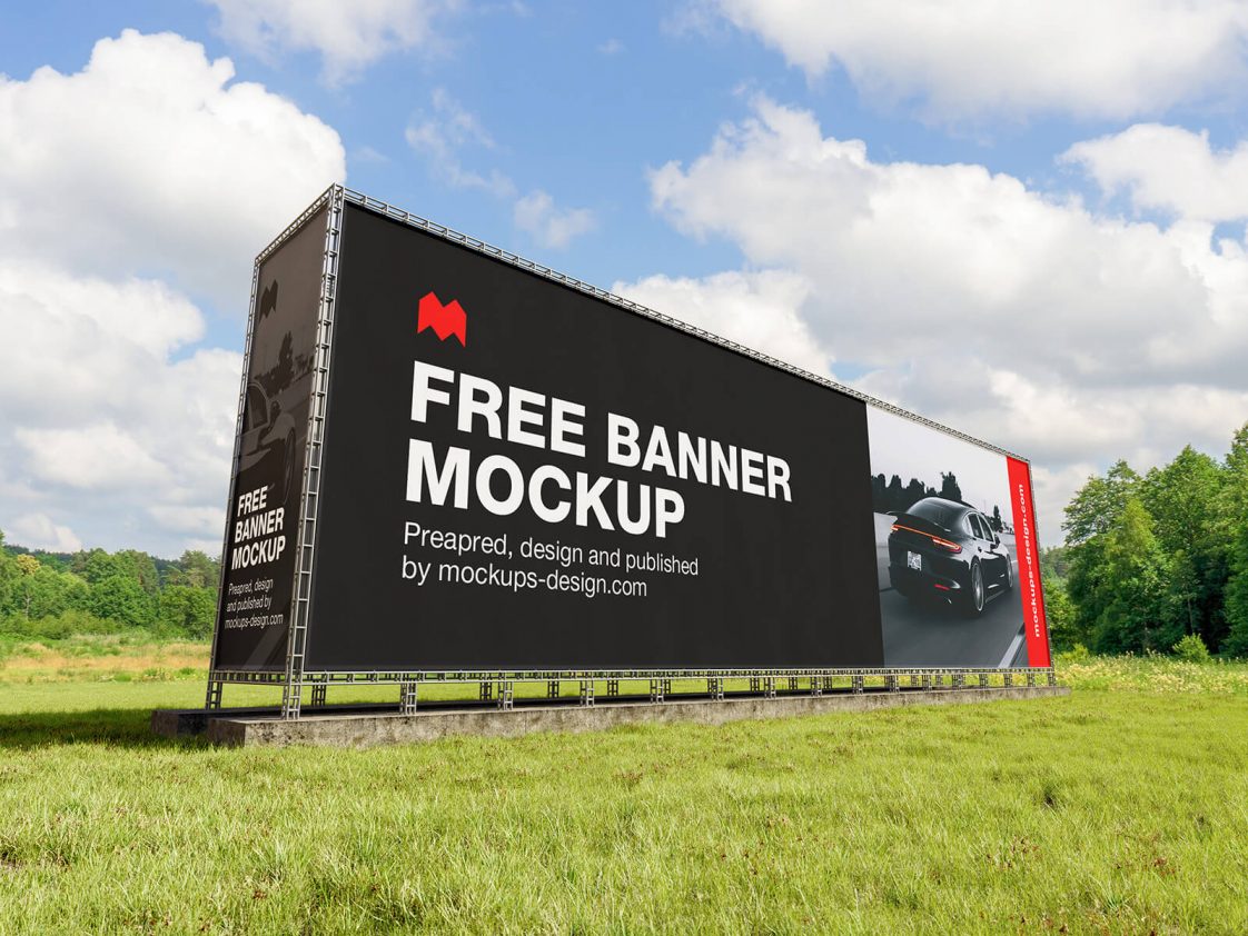 Free Steel Structure Large Horizontal Ad Banner Mockups 3 PSD set - PsFiles