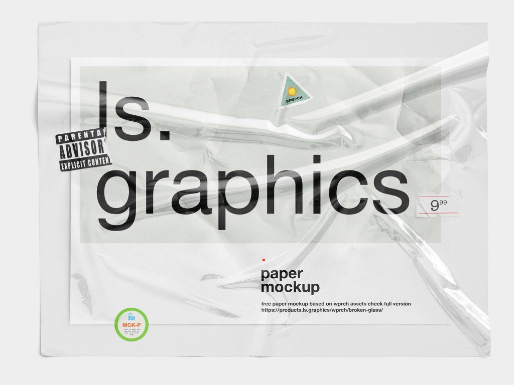 Paper and Sticker Mockup PSD Overlaid with Transparent Plastic - PsFiles