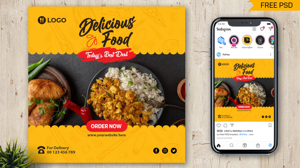 Tasty Food Menu Free Instagram Post Design PSD Template - PsFiles