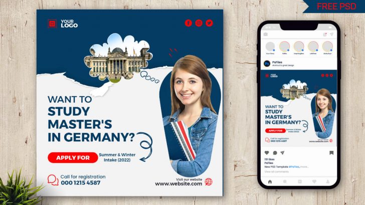 Study in Germany Education Consultants Free Instagram Post Design PSD Template - PsFiles