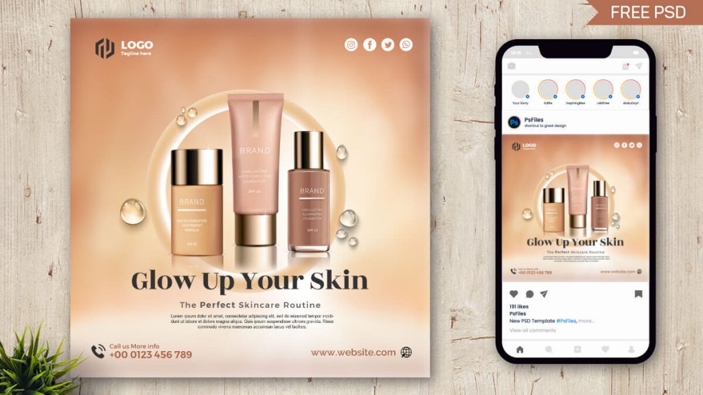 Cosmetic Beauty Products Promotion Post Design Free PSD Template