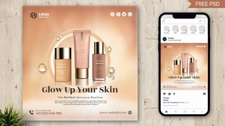 Cosmetic Beauty Products Promotion Post Design Free PSD Template
