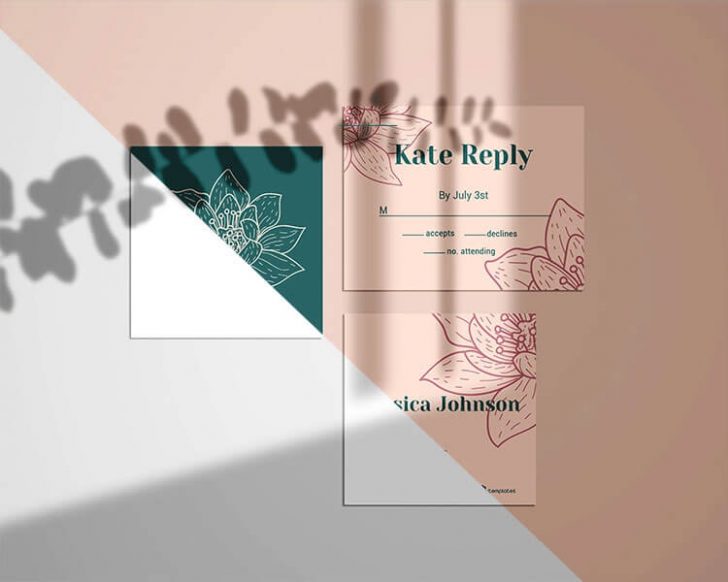 Three Top View Wedding Invitation Card set with Shadow Overlay Mockups ...