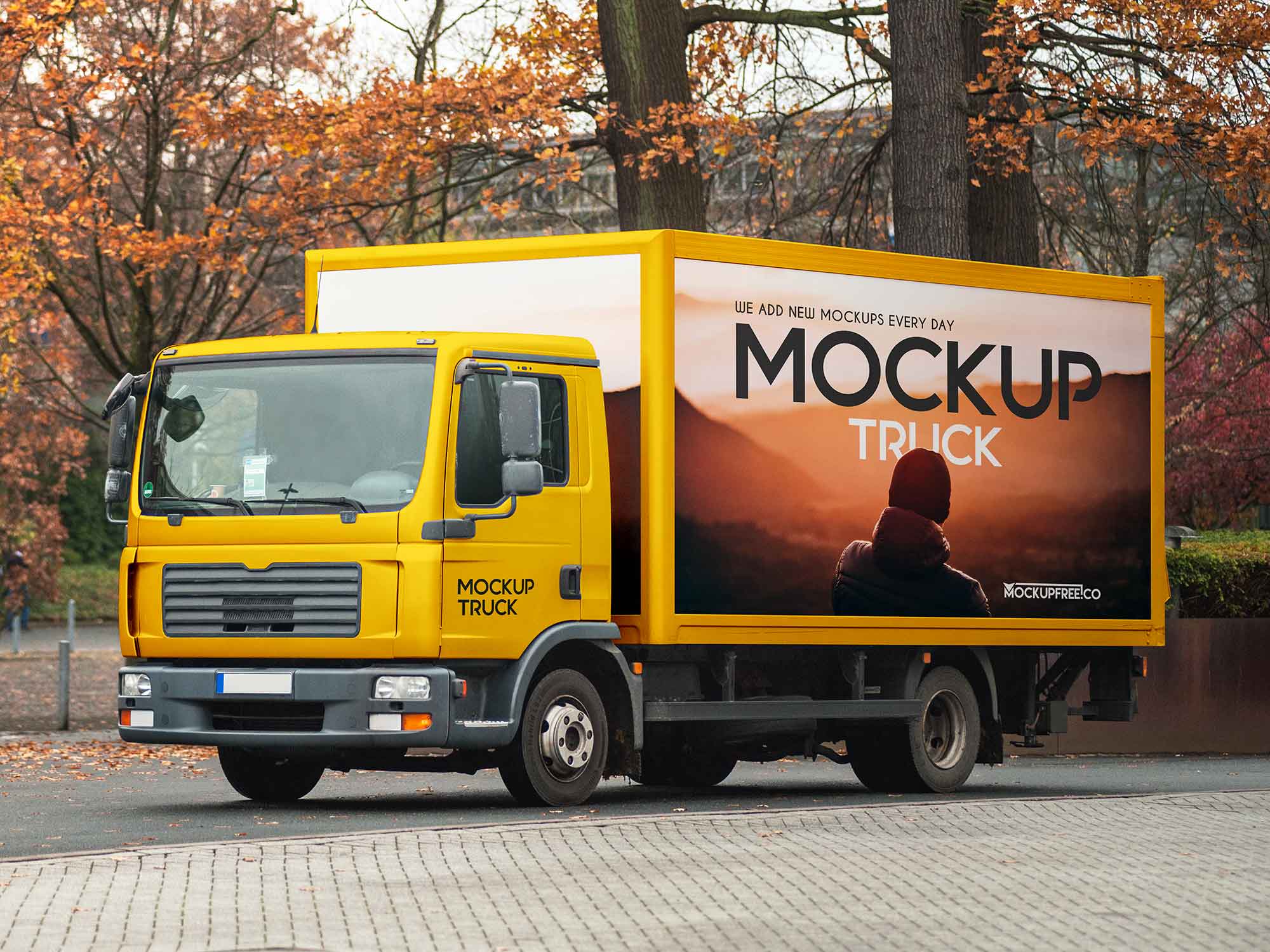 Free Cargo Box Truck Mockup PSD - PsFiles