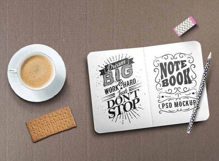 Top view of a Simple Sketchbook Mockup Free PSD - PsFiles