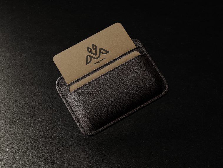 5 Free Business Card With Leather Holder Mockups PSD files - PsFiles