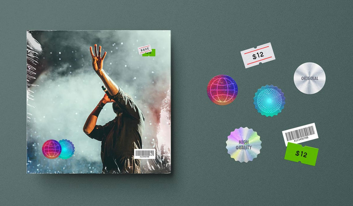 Free Vinyl Record Design with Sticker Badges Mockup PSD - PsFiles