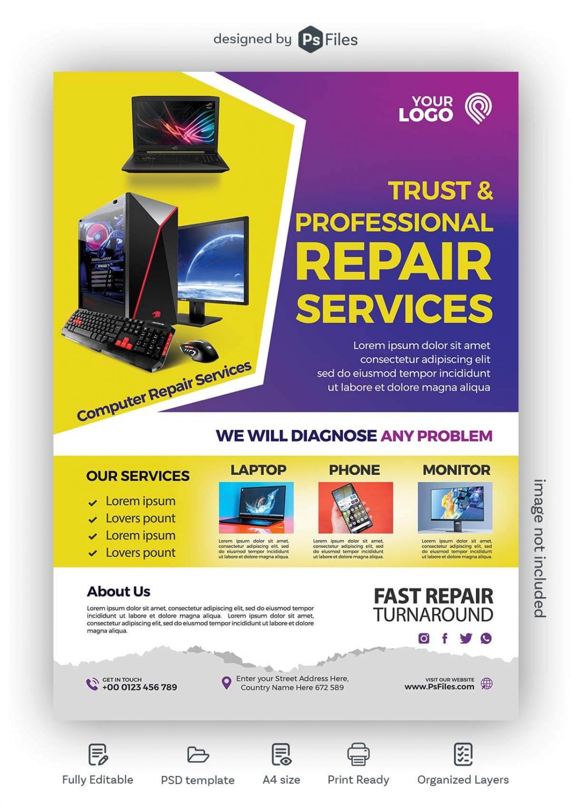 Laptop Sales and Service, Repair Fix Free Flyer Design PSD Template ...