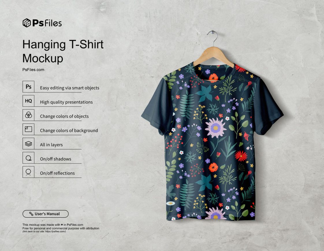 Free Modern Hanging T-shirt Mockup PSD Shadow Over - PsFiles