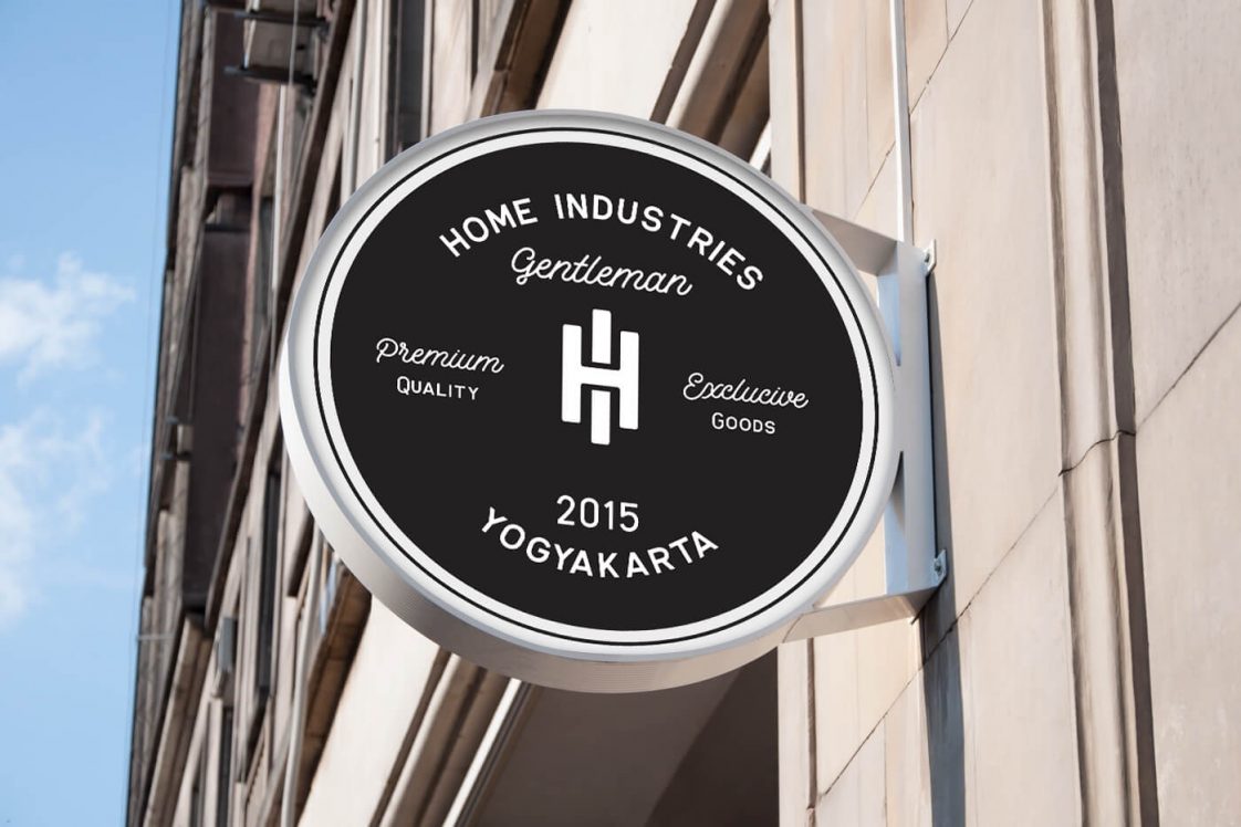 Free Round Metal Sign Mockup on Building Wall mounted - PsFiles