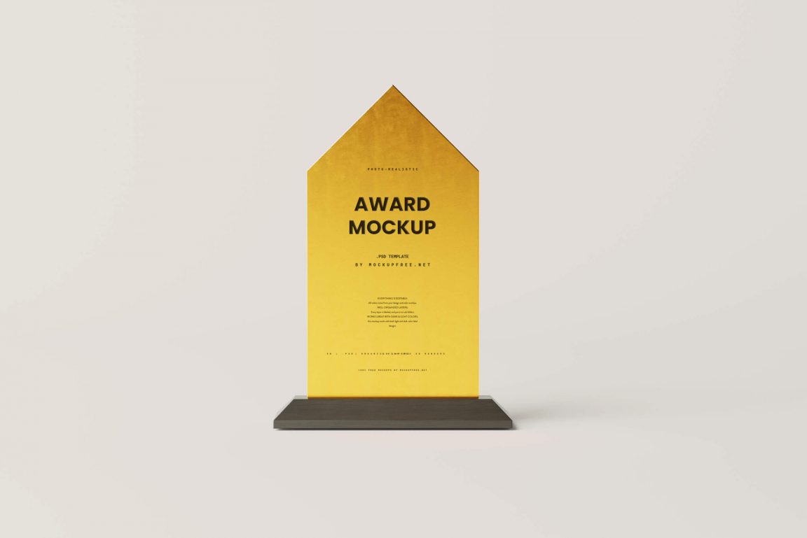 5 Free Golden Shield Award Trophy Momento Mockup PSD set - PsFiles