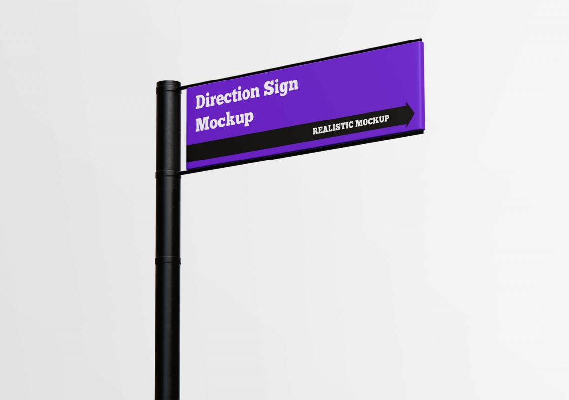 Direction Sign Mockup PSD with Metal Pillar - PsFiles