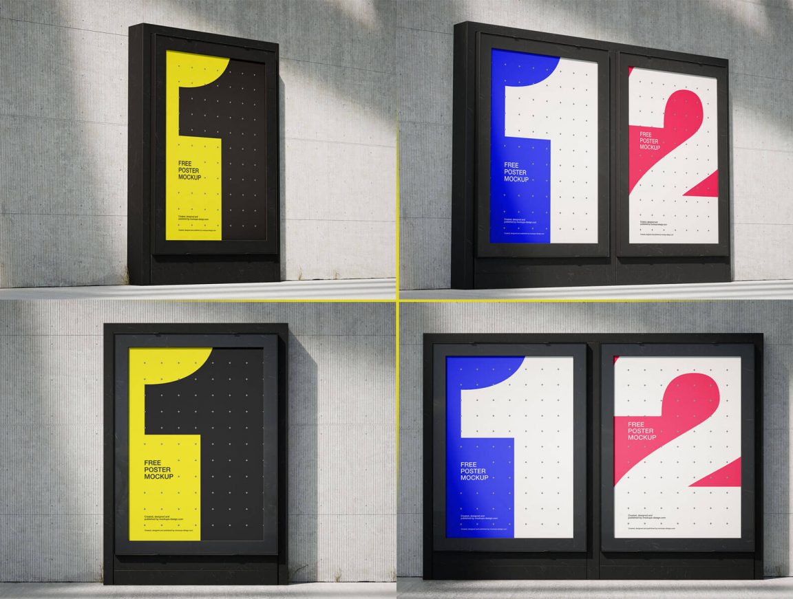 Free Framed Citylight Advertisement Posters Mockup PSD Set - PsFiles