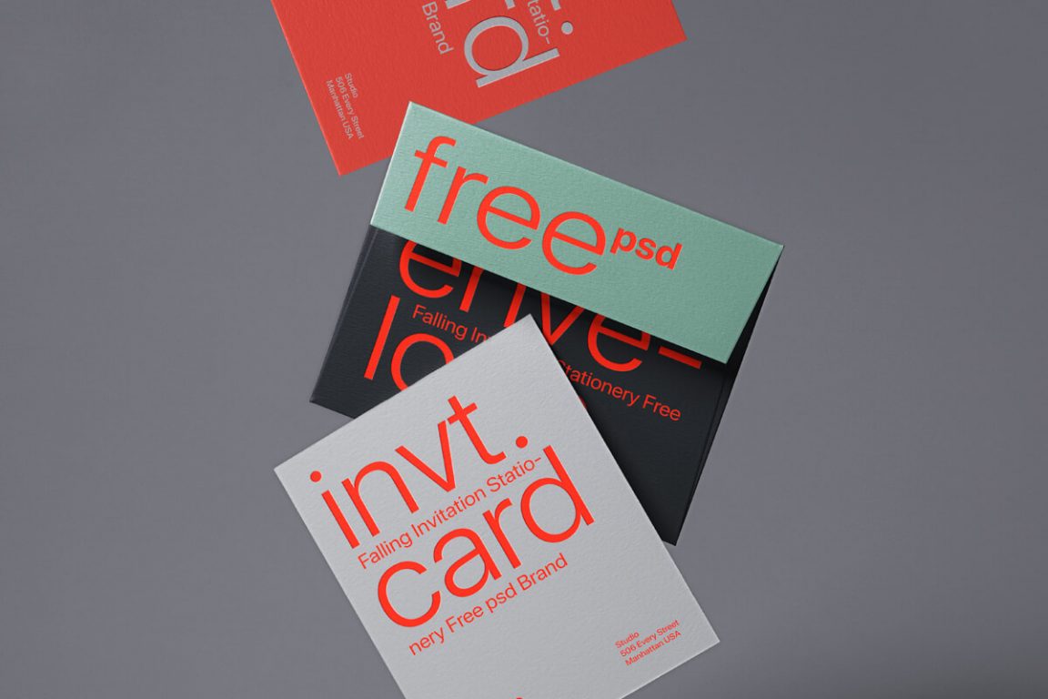 Free Falling Invitation Card and Envelope Cover Mockup PSD - PsFiles