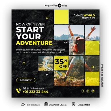 Adventure Trip Free Travel Social Media Post Design PSD Template
