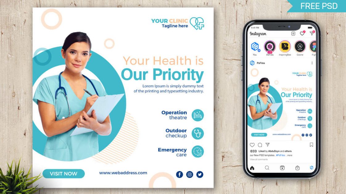 Health Care Free Social Media Post Design PSD Template - PsFiles