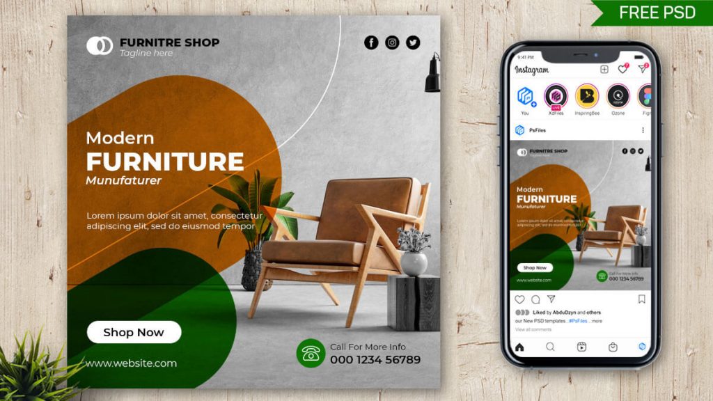 Modern Furniture Free Instagram Post Design PSD Template - PsFiles