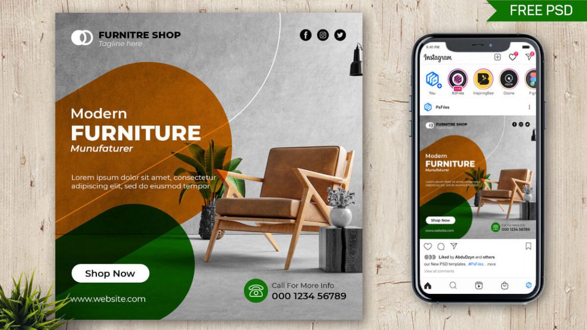 Modern Furniture Free Instagram Post Design PSD Template - PsFiles