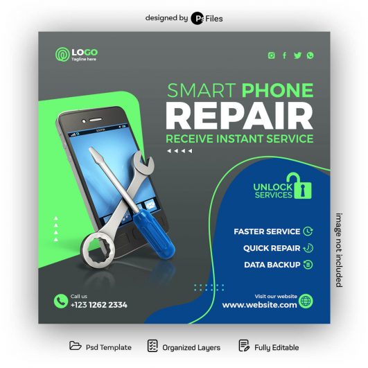 Smart Phone Repair Free Social Media Post Design Template PSD - PsFiles
