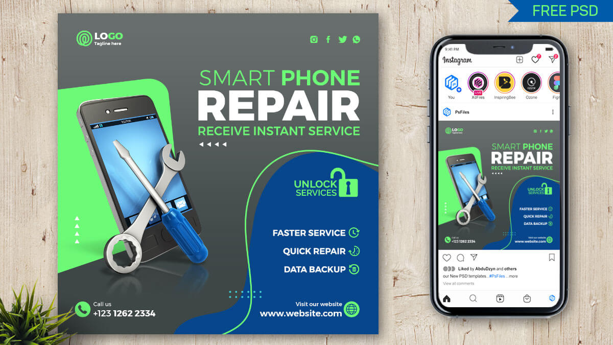 Mobile Phone Repair Social Media Flyer Post Template Free PSD - PsFiles