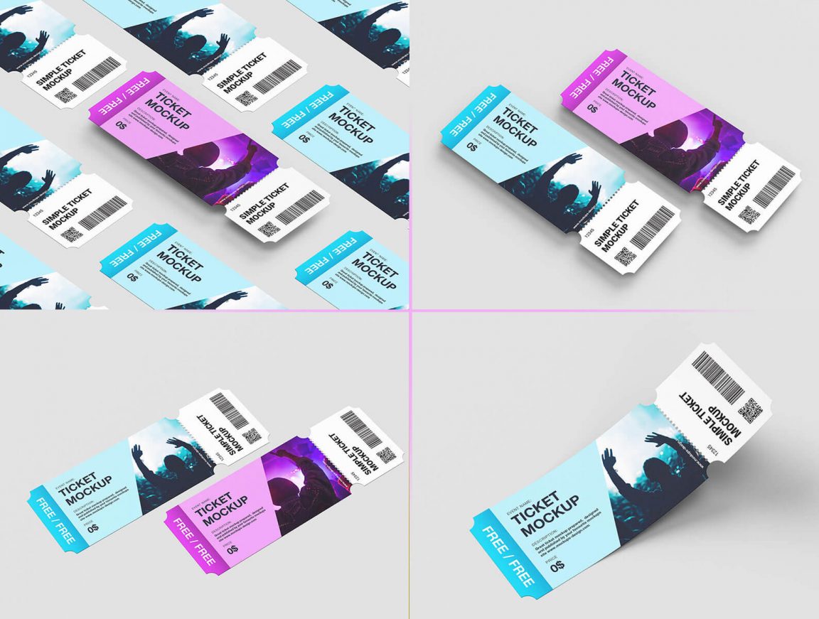 Free Customizable Ticket Mockups PSD set - PsFiles