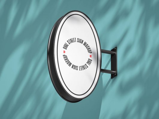 Wall mounted Free Oval Street Logo Sign Mockup PSD - PsFiles