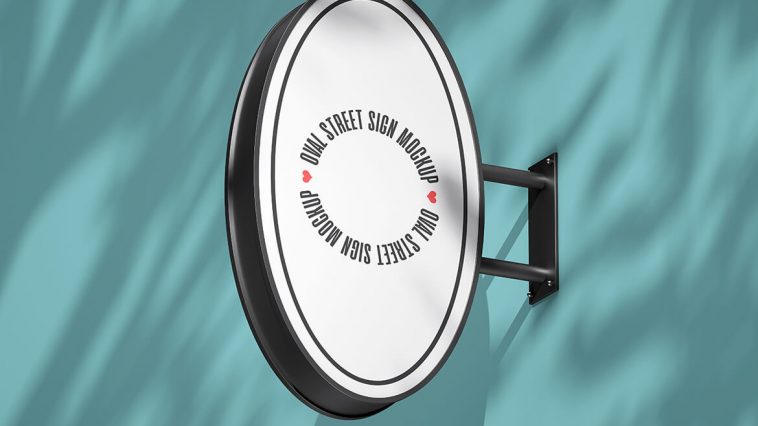 Free Round Logo Sign Mockup Building Wall Mounted - PsFiles