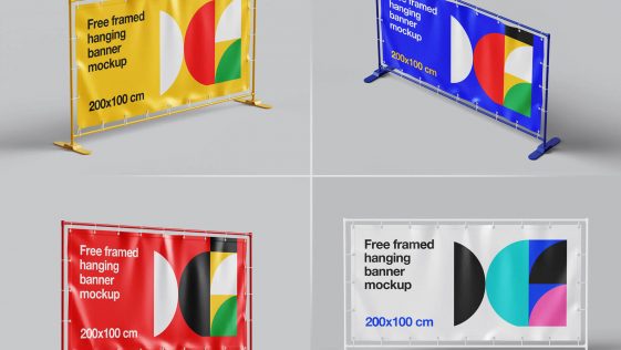 Free Steel Frame Square Banner Mockup 4 PSD set - PsFiles