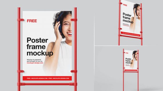 Double Ad Poster Pole Stand Mockup PSD - PsFiles