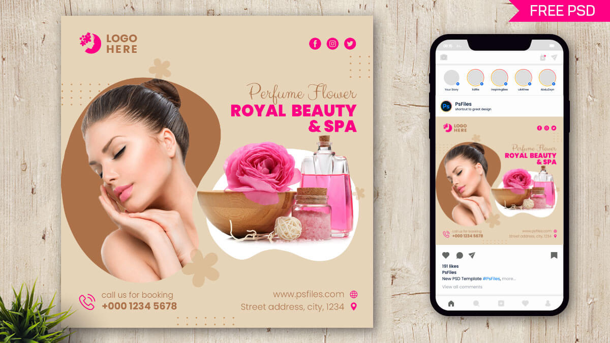 Spa and Beauty Parlour Free Instagram Post Design PSD Template - PsFiles