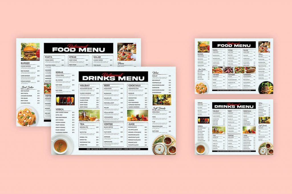 Free A4 Landscape Restaurant Food Menu Card Design PSD file - PsFiles