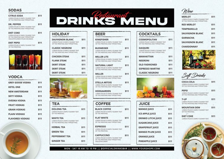 Free A4 Landscape Restaurant Food Menu Card Design PSD file - PsFiles