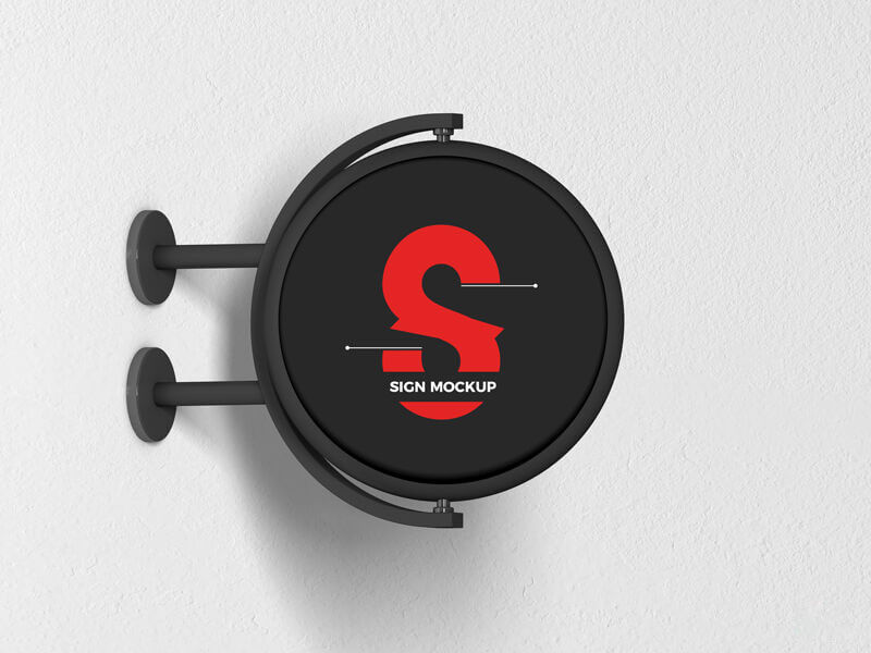 Rotating Round Signage Mockup Mounted in Wall - PsFiles