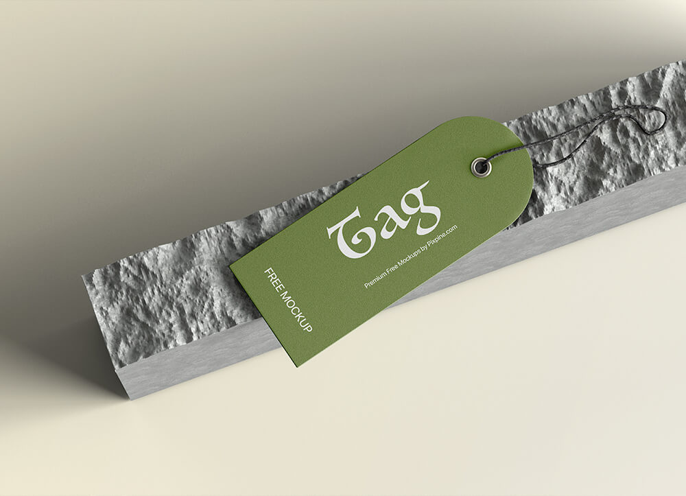 Free Label Tag Mockup on Stone - PsFiles